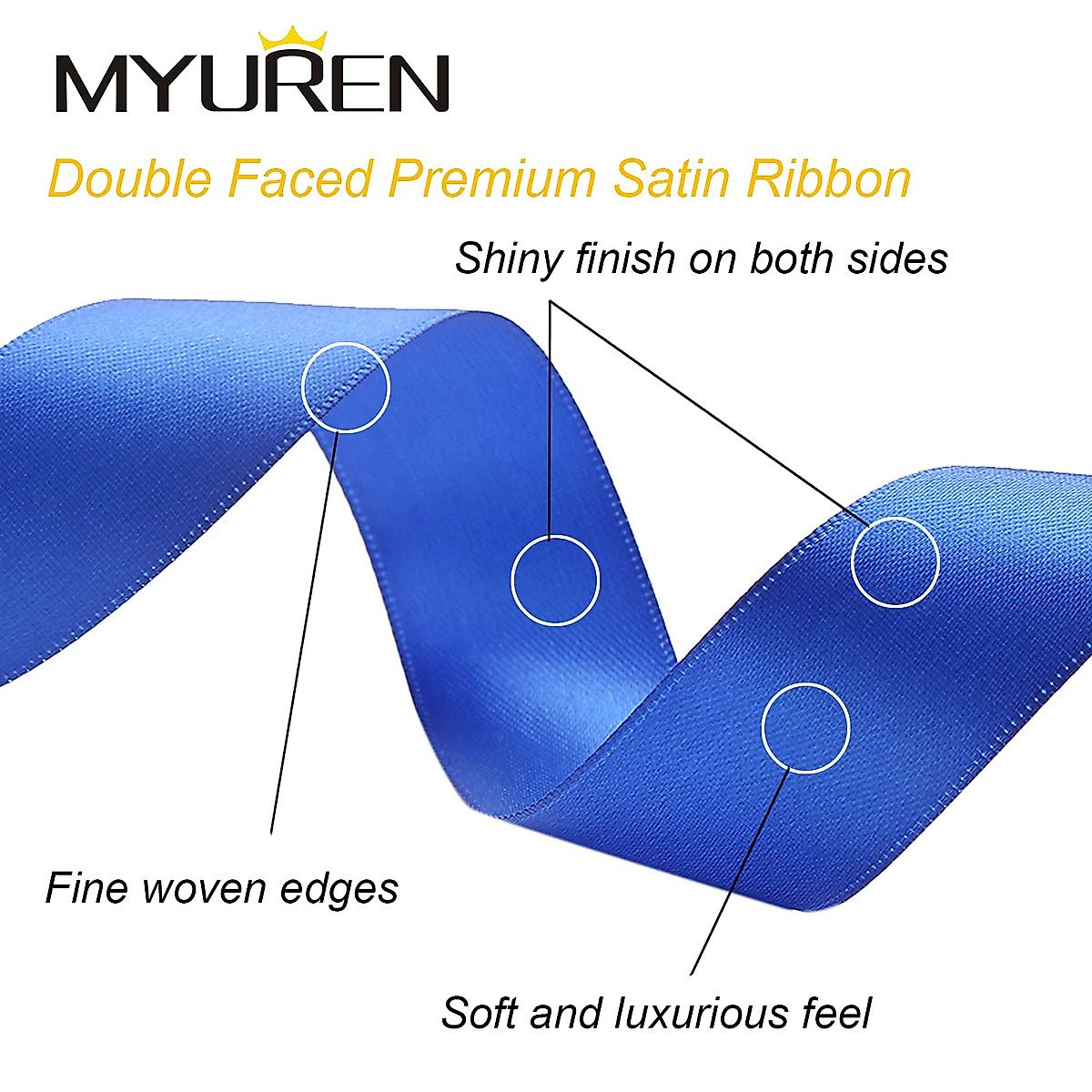 1-1/2" Wide Double Faced Royal Blue Polyester Satin Ribbon for Crafts, Wedding, Gift Wrapping, Bow Making,Party Decoration, Christmas Tree Deco (25 Yards)