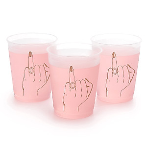 Bachelorette Party Cups - Rose Gold Ring Finger Cups, 16 Count, 16 Oz. - Bridal Shower, Engagement Party Decoration and Bride To Be Gift