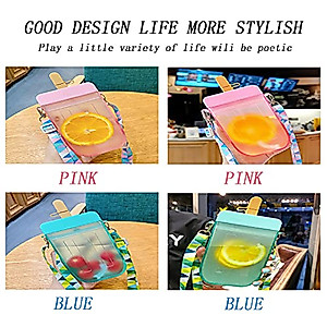 Cute Water Bottles with Straws,Creative Kawaii Popsicle Ice Cream Drink Water Bottles, Leakproof Plastic Transparent Water Jug 300ml Suitable for Kids Adults (pink)