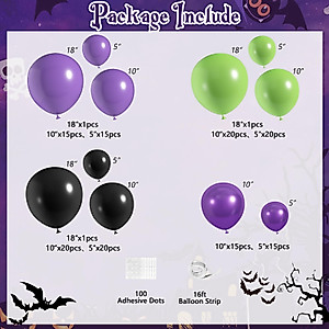 Halloween Balloon Arch Garland Kit, JOGAMS 164Pcs Halloween Metallic Purple Green Balloons with 3D Bat Stickers Ghost Balloons for Spooky Boo Witch Wizard Theme Halloween Party Decorations