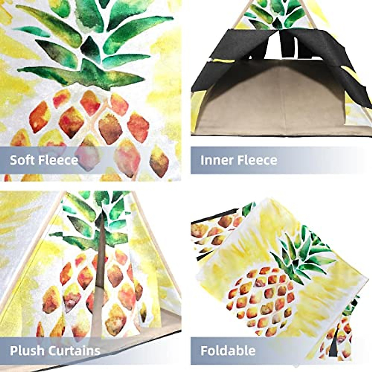 RATGDN Small Pet Hideout Watercolor Pineapple Hamster House Guinea Pig Playhouse for Dwarf Rabbits Hedgehogs Chinchillas