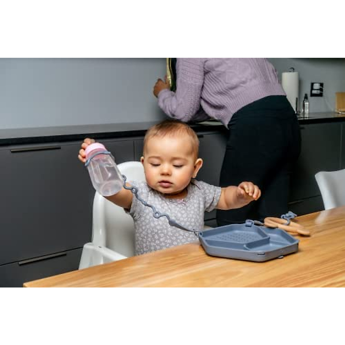 Smack Fun - The Original All-in-one Suction Plates + Safety Toy Straps - Silicone Suction Plates for Toddlers + Baby - First Foods + Self-Feeding. Comes with 2 straps (Tradewinds)