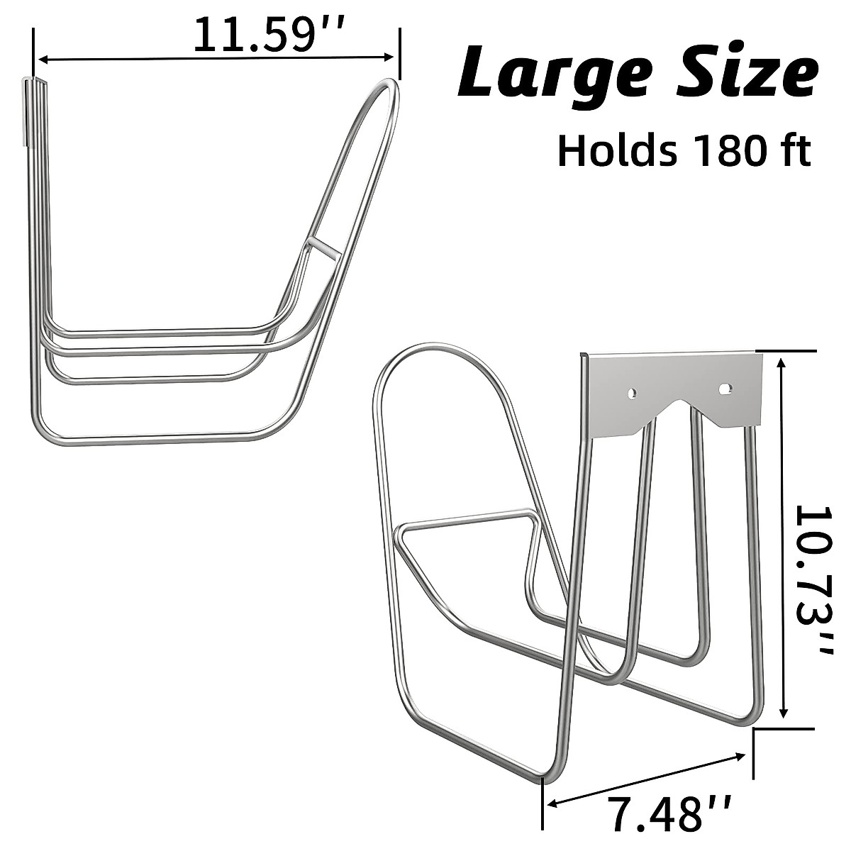 Garden Hose Holder - Large Heavy Duty Water Hose Hanger, Hose Reel Wall Mount Easily Holds Up to 180 ft, Rust-Free Hose Holder for Outside Yard