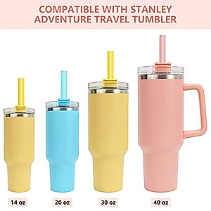 6Pcs Replacement Straws for 40oz Stanley Travel Tumbler, Long Replacement Straws with Cleaning Brush, 11.8 Inch Reusable Silicone Straws Compatible with Stanley 40oz Cup
