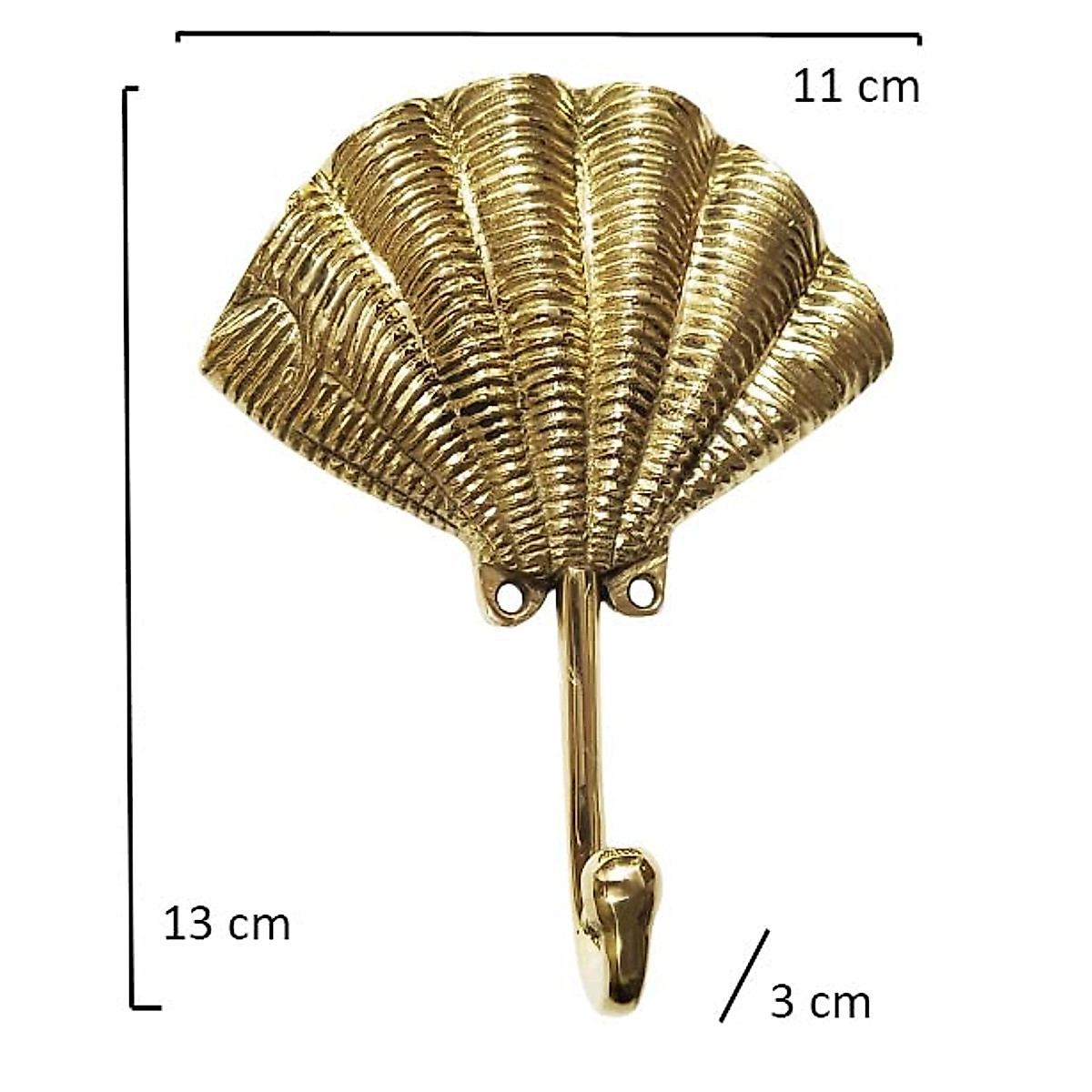 Brass Sea Shell Wall Mount Hooks Set of 2 Pieces Sculpture Unique A Excellent Item for Home | Office | Restaurant Decorative Item Statue Coat Hook by INDIAART12, Height - 13 cm