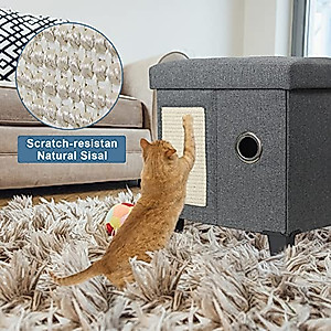 BRIAN & DANY Foldable Cat Bed for Indoor Cats, Large Cat Cube for Pet Cat House with Cat Scratch Board & Cat Ball, 14.7” x 12.7” x 14.1”, Grey