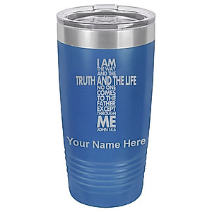 LaserGram 20oz Vacuum Insulated Tumbler Mug, Bible Verse John 14-6, Personalized Engraving Included (Dark Blue)