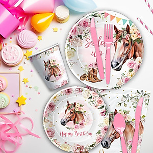 HIPVVILD Cowgirl Party Decorations Tableware - Western Horse Birthday Party Supplies For Girl, Plate, Napkin, Fork, Tablecloth, Wild West Cowgirl Birthday Baby Shower Decorations Dinnerware | Serve 24
