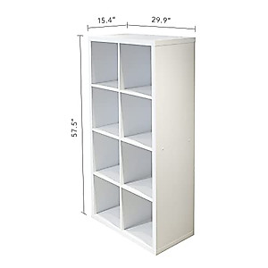 JXJMEI Modern 8-Cube Organizer Bookcase with Open Back Shelves for Large Storage and Versatile Display in Office, Study, Bedroom, and Living Room (White)