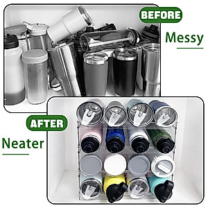 Spaclear 4 Pack Water Bottle Organizer, Stackable Kitchen Home Pantry Organization and Storage Shelf, Plastic Water Bottle Holder for Fridge Cabinet Organizer and Storage, Tumbler Mug Cup Organizer