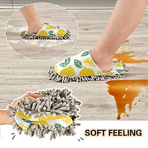 Lemons Green Leaves Mop Slippers Shoes Cover for Floor Cleaning Washable Dust Dirty Hair Cleaners Microfiber Mop Socks for Kitchen House Office