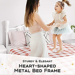 Amyove White Twin XL Metal Bed Frame with Headboard and Footboard for Bedroom Guestroom Dorm Apartment Sturdy Platform Bed Reinforced Bed Slats and 11.5 Inches Underbed Storage Space, Heart-Shaped