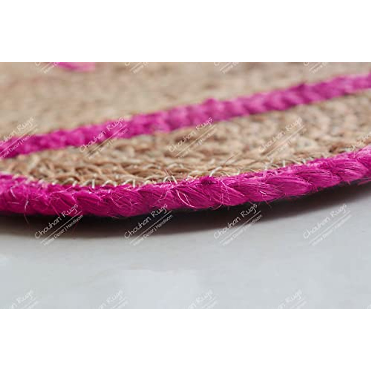 Chouhan Rugs Area Rug Natural Jute Hand Braided Rug Pink Scalloped Runner