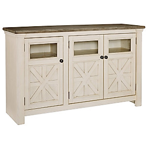 Signature Design by Ashley Bolanburg Farmhouse TV Stand Fits TVs up to 58", 2 Cabinet Doors and 4 Adjustable Storage Shelves, Whitewash & Light Brown