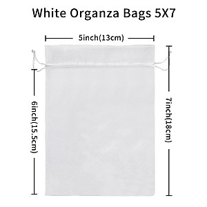 Jexila 100PCS Sheer Organza Bags 5''X7'' White Mesh Drawstring Bags Small Jewelry Bag for Wedding Party Favor Pouch Gift Bags