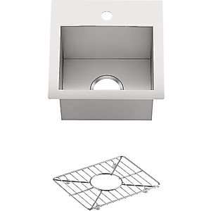 KOHLER Vault 15" Single Bowl 18-Gauge Stainless Steel Entertainment Bar Secondary sink with Single Faucet Hole K-3840-1-NA Drop-in or Undermount Installation