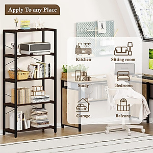 VKETU Tall Bookshelf, 5 Tier Etagere Bookcase, Free Standing Open Book Shelves, Rustic Industrial Bookshelf with Metal Frame, Storage Display Shelf for Bedroom Home Office Living Room (Brown)