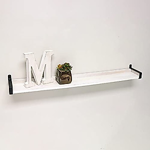 InPlace Shelving, 9602116E, Wall Mounted Real Wood Industrial Bracket Ledge, 36 Inch x 5 Inch x 2.75 Inch, Distressed White