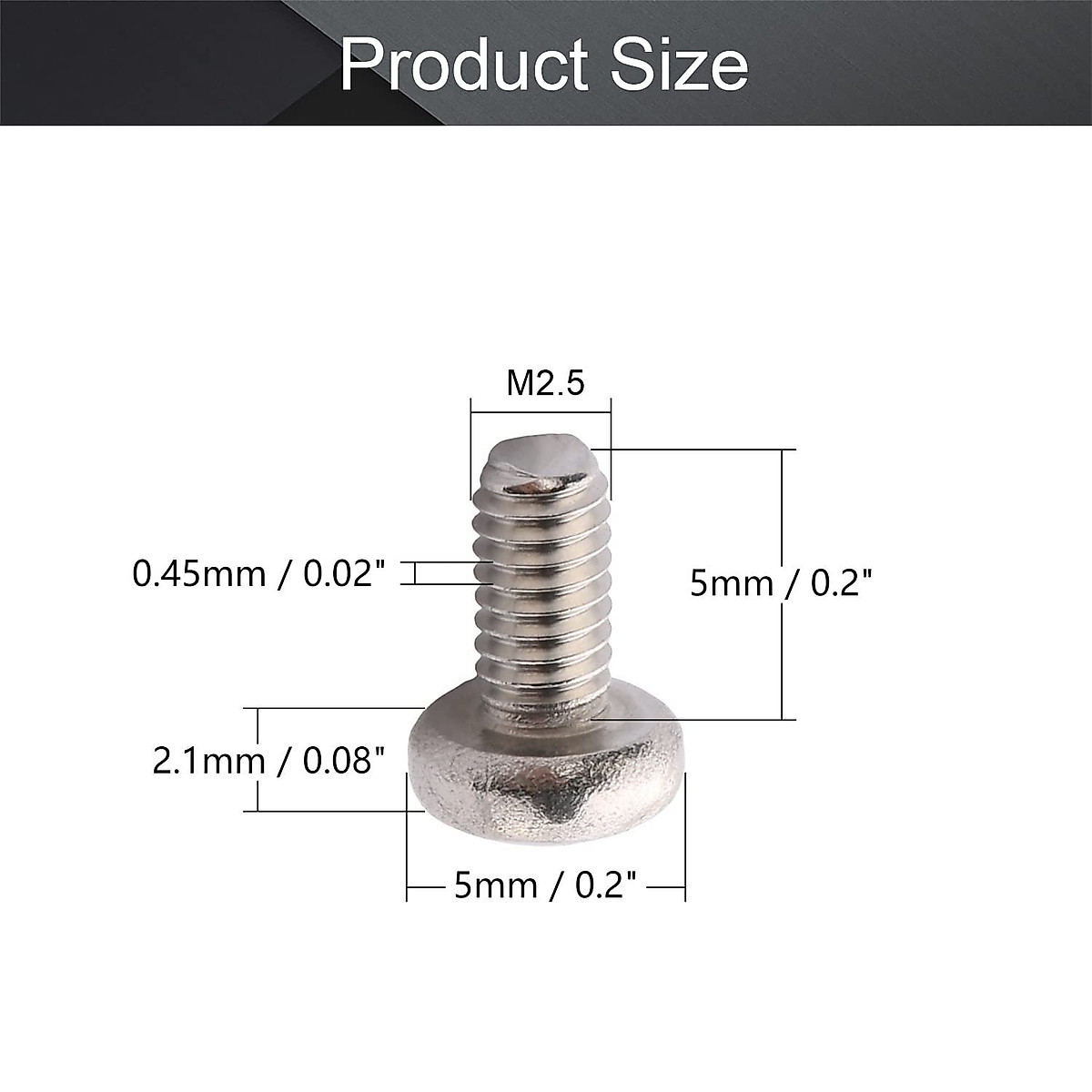 MroMax 100Pcs M2.5 x 5mm Pan Head Phillips Machine Screws, 304 Stainless Steel 18-8, Fully Thread, Metric Silver Gray Cross Head Screws Bolts for Computers, Camera and Other Small Electronic Devices