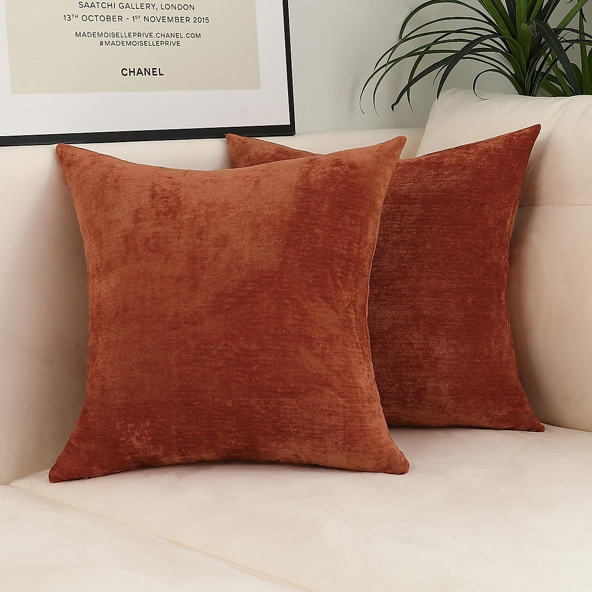 Jeneoo Terracotta Decorative Throw Pillow Covers Soft Chenille Comfy Solid Rust Couch Cushion Case Decor (Set of 2, 18 x 18 Inches)