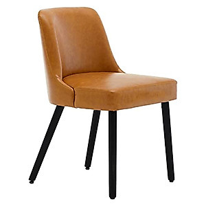 MINCETA Dining Chair,Morden Wood Leg Upholstered Kitchen Chair Set of 2,PU in Brown