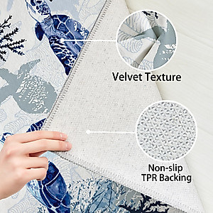 Coastal Rug Nautical Rug Runners for Hallways Non Slip, Soft Low Velvet Carpet, Washable Beach Rug Ocean Coastal Runner Rugs for Laundry Room Entryway Modern Navy Blue Sea Turtle, 2x6