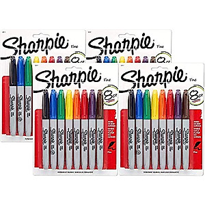 Sharpie 30217PP Fine Point Permanent Markers, Ink Dries Quickly and Resists Both Fading and Water, Blister of 8 Markers, Pack of 4 Blisters, 32 Markers Total, Assorted Colors
