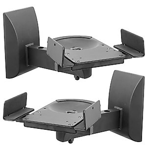 Mount-It! Bookshelf Speaker Wall Mount, Pair of Universal Side Clamping Speaker Shelf Wall Mounting Brackets for Large or Small Speakers, 2 Full Motion Mounts, 55 Lbs Capacity, Black (MI-SB37)