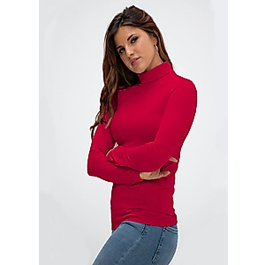 DEVOPS Womens 2 Pack Long Sleeve Mock Turtleneck Stretch Fitted Thermal Underlayer Shirts (Navy/Red, Medium)