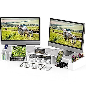 Simple Houseware Desk Dual Monitor Stand Riser with Drawer, White
