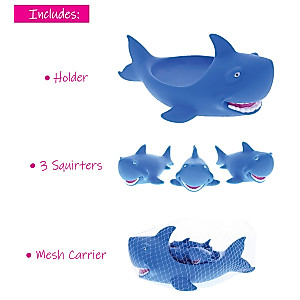 Dollibu Family Animal Bath Squirters 4 Piece Bath Toy Set, Toddler Bath Toys for Bathtime & Water Fun, Girls & Boys Floating Rubber Squirt Toys, Floaty Pool Toys for Toddlers & Kids - Blue Shark