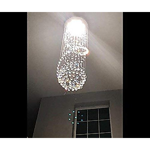 Crystal Chandeliers Modern Spectacular Spiral Sphere Raindrop Chandelier K9 Crystal Ceiling Light Fixture for Living Room Hotel Hallway Foyer EntryWay Staircase Chandelier Romantic Deco 20 Inch X 71 Inch of CRYSTOP