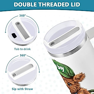 RPLIFE Cute Highland Cow White Stainless Steel Mug, Insulated Coffee Mug with Lid, Tumbler for Men