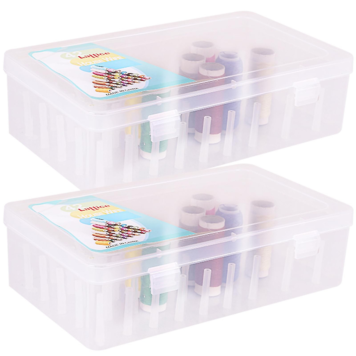STIVEMIAO Sewing Thread Storage Holds 42 Spool 2PCS Thread Holder Empty Visible Cotton Reel Storage Sewing Box for Sewing Embroidery Spools Transparent Sewing Thread Storage Box