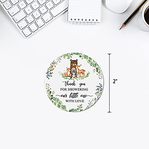 skuhyyg 25 Woodland Baby Shower Invitations with Envelopes，Woodland Diaper Raffle Tickets & Book Request Cards, Woodland Animal Stickers, thank you for showering our little one with love