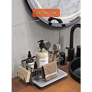 FixOwl Sink Caddy Kitchen Sink Organizer Sponge Holder for Kitchen Sink Non-Slip Countertop Organizer SUS304 with Removable Tray, Silver
