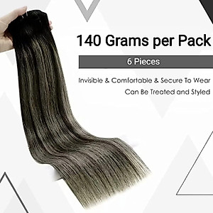 6 PCS Synthetic Straight Hair Extensions Clip in human hair 20 INCH 140 Gram Thick hairpieces Dark Brown Blonde Black Wigs with Comb for Women and Girls Full Head (20 INCH, Natural Black to Light Blonde)