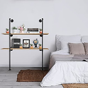 CASAVIDA 3-Tier Industrial Iron Pipe Shelving Wall Mounted, Floating Pipe Shelves Retro Storage Wall Shelving Bookshelf for Living Room Kitchen Office Bathroom, Black