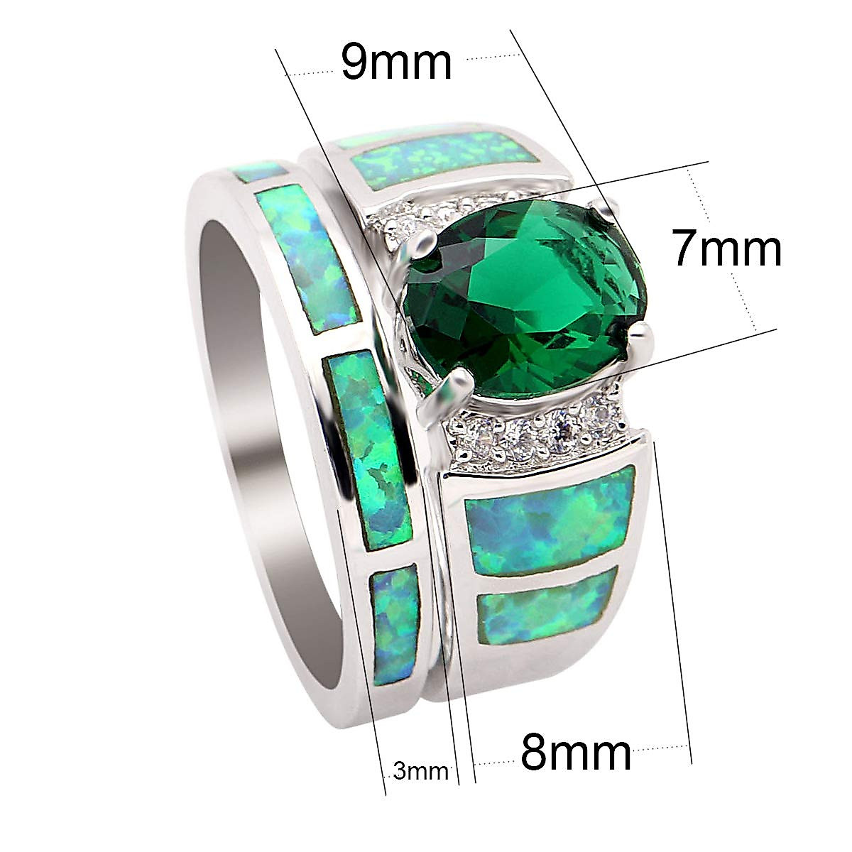 UFOROO Opal Ring Set Platinum Plated Wedding Rings for Women ring set of 7 rings with opals