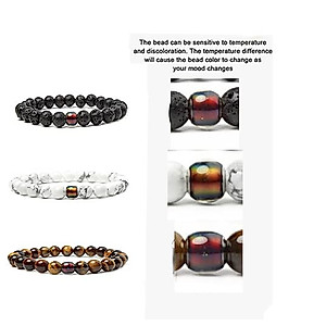 Mens Beaded Bracelets Lava Rock Volcanic Stone Beads for Women Stretch Bracelet Dazzling Shimmer Color Changing Beads Based on Emotions Thermochromic Bead Bracelets 8mm (Matte Black Agate)