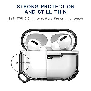 Towevine Waterproof AirPods Pro Case Cover, IP68 Waterproof Shockproof Dustproof Full-Body Protective Rugged Case for AirPods Pro with Keychain, Support Wireless Charging, Visible LED Light