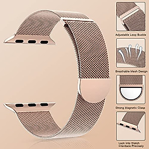 Marge Plus Compatible with Apple Watch Band Series Ultra 8 7 6 5 4 3 2 1 SE 38mm 40mm 41mm 42mm 44mm 45mm 49mm Women and Men, Stainless Steel Mesh Loop Magnetic Clasp Replacement for iWatch Bands (41mm/40mm/38mm, Champagne Gold).
