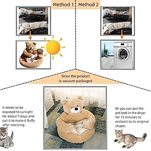 Cute Bear Hug Design Dog Cat Beds Plush Pet Beds Cuddler, Warm Soft Calming Dog Beds with Removable Washable Cover Non-Slip Bottom (Diameter 30 in, Khaki)