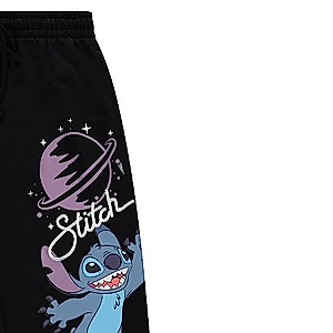 Disney Ladies Lilo and Stitch Joggers - Lilo and Stitch Varsity Athletic Jogger Sweatpants Lilo and Stitch Multi Print Sweatpants (Black, Large)