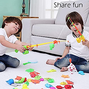 CozyBomB Kids Fishing Bath Toys Game - 17Pcs Magnetic Floating Toy Magnet Pole Rod Net, Plastic Floating Fish - Toddler Education Teaching and Learning Colors (New)