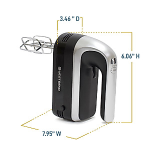 West Bend Hand Mixer Plus with Immersion Blender Attachment, 6 Speed Options with Ergonomic Handle and Snap-On Storage Case, 250-Watts, Black