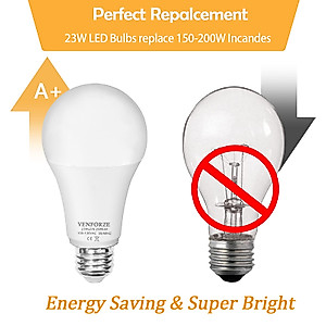 Venforze Bright Light Bulb,150w-200w Equivalent 2500LM E26 Led Bulb 23W Soft White 3000K A21 Led Light Bulb Non-Dimmable 6-Pack