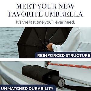 Nautica Navtech Black Folding Travel Umbrella - Large 42” Double-Vented Windproof Canopy, Automatic Open & Close, Compact & Portable Umbrella for Rain or Sun, Small Umbrella for Backpack, Car or Purse