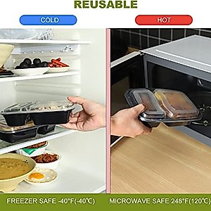 DODHEG 10 Pcs 2 Compartment Food Container, To Go Containers, Meal Prep Container, Meal Prep Containers with Lids, Reusable Bento Box , 34 OZ .