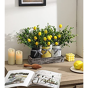 Lemon Mason Jars Centerpiece for Table, Wood Tray with 3 Painted Jars, Dining Coffee Table Centerpiece For Kitchen, Living Room, Spring Mason Jar Decor with Lemon